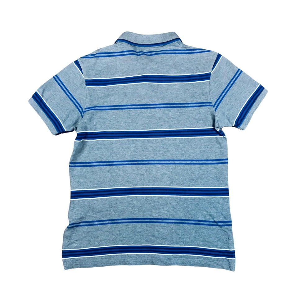 Reserve Mens Polo Shirt Small Grey Blue Stripe Short Sleeve Top Cotton ...