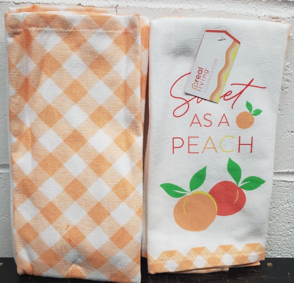2 DIFFERENT COTTON KITCHEN TOWELS (15"x25") SUMMER GINGHAM, SWEET AS A ...
