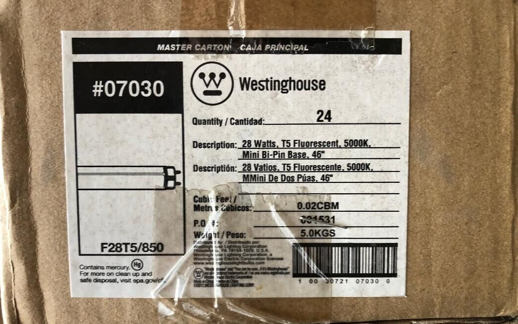 24 Pieces Westinghouse 07030 F28WT5/850 46" 28W T5 5000K Same As GE ...