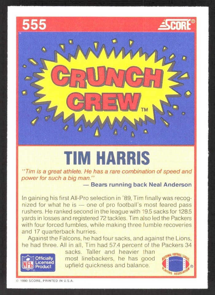 1990 Score Crunch Crew BASH! Tim Harris Green Bay Packers #555 | eBay