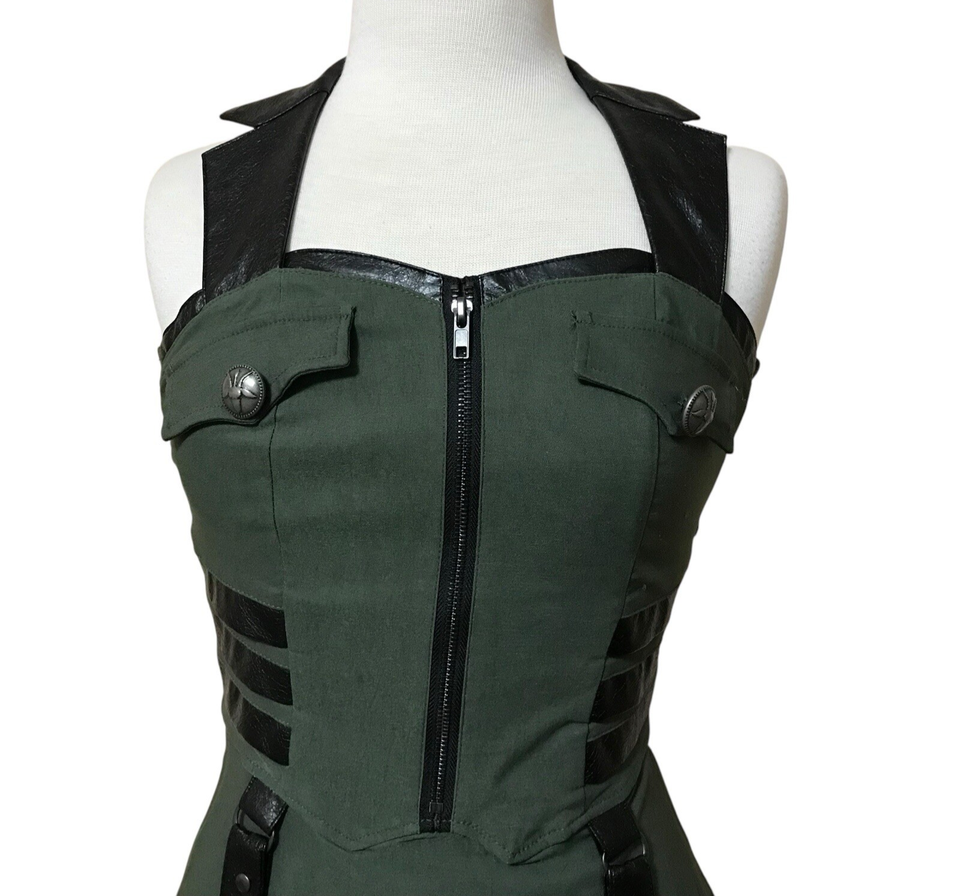 KillStar Carpe Noctem Army Green Halter Mini Dress Bodycon Flare Skirt ...