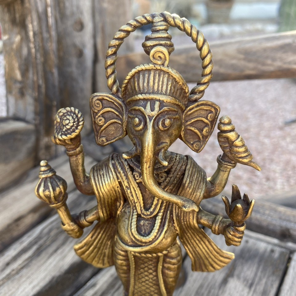 VTG Brass Dhokra Standing Ganesha Statue with conch, rope mace, & lotus ...