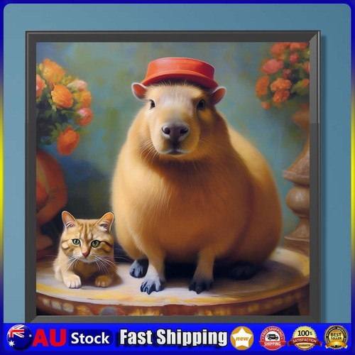 AU 5D DIY Full Round Drill Diamond Painting Capybara and Cat Kit Home ...