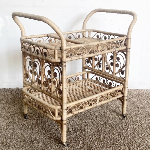 Boho Chic Woven Ribbon Rattan Two Tier Bar Cart | eBay