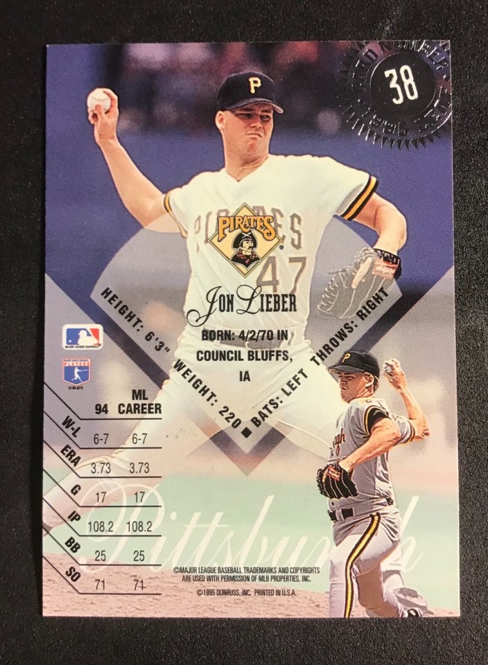 Pittsburgh Pirates JON LIEBER signed autographed 1995 LEAF card auto ...