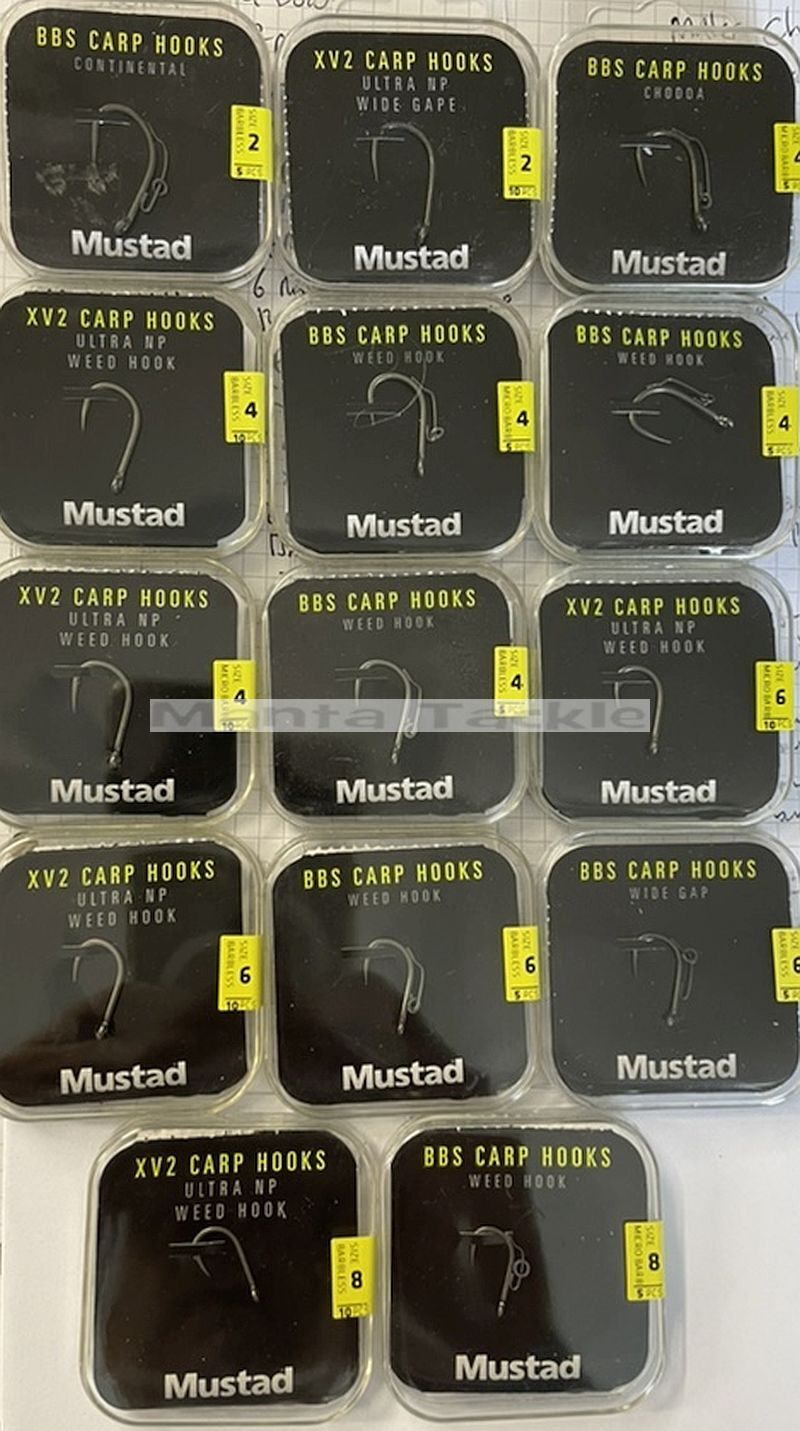 NEW Mustad BBS XV2 Carp Hook Micro Barb Barbless Weed Chodda Ultra Size ...