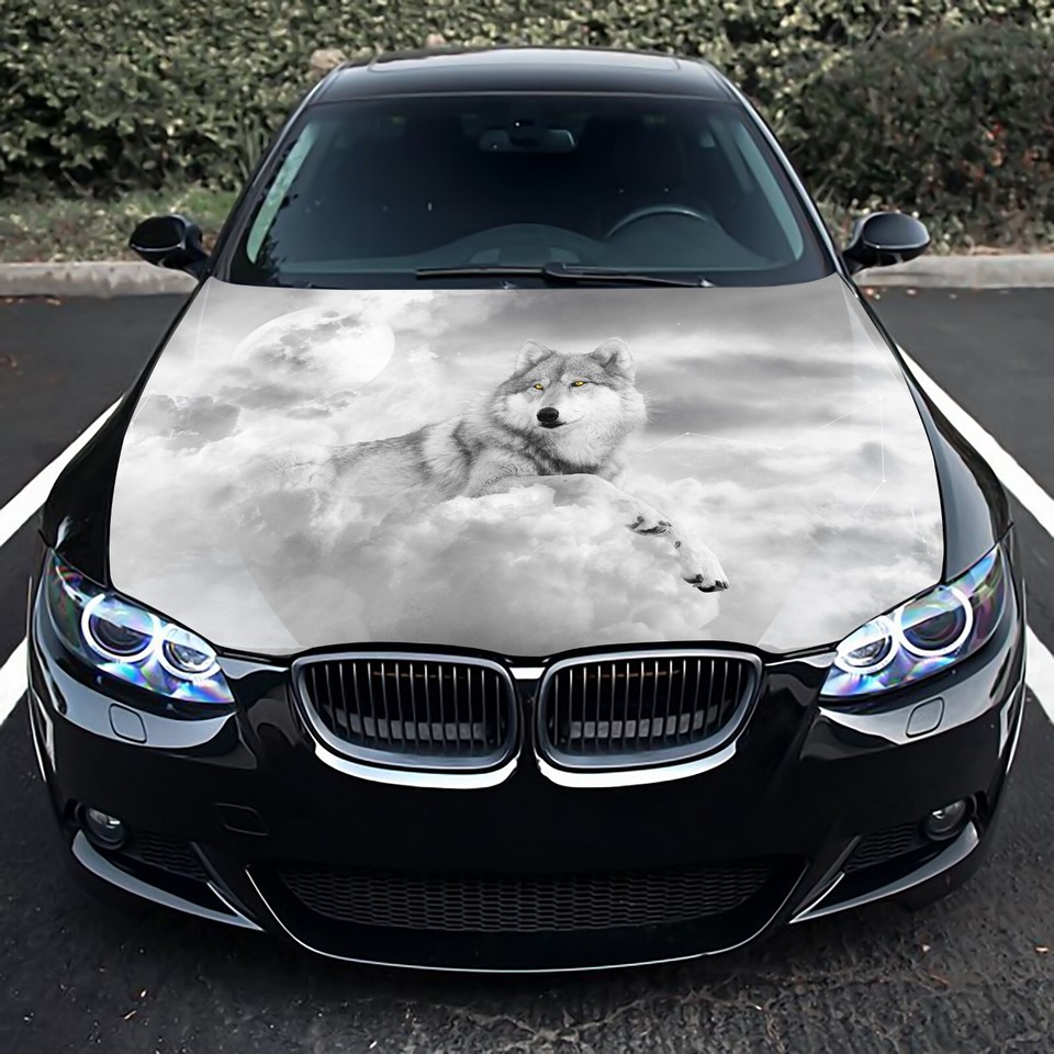Car Hood Wrap Decal Vinyl Sticker Full Color Graphic White Wolf Fit any ...