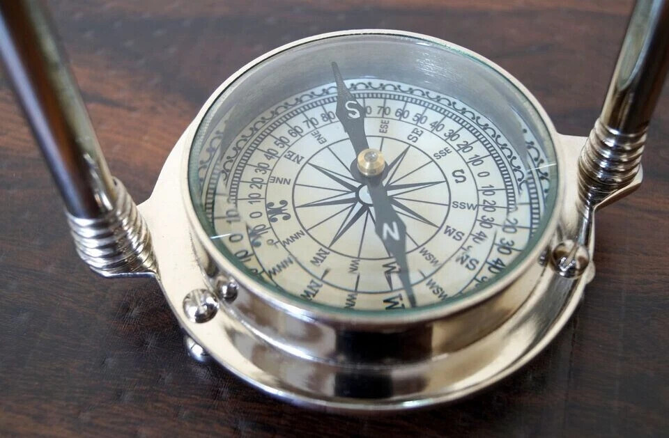 Desktop Chrome Finish Watch w/ Compass Marine Nautical Desk Clock Table ...