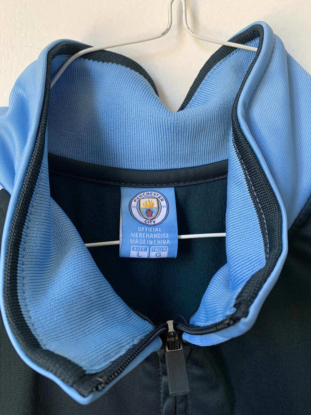 MANCHESTER CITY JACKET SWEATER MENS LARGE FULL ZIP SOCCER BLUE COLOR ...
