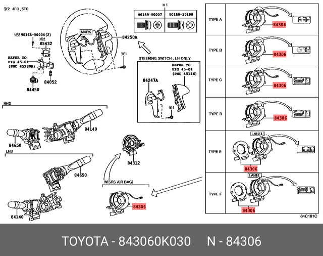 Genuine OE cable sub-assy spiral 843060K030 for TOYOTA 84306-0K030 ...