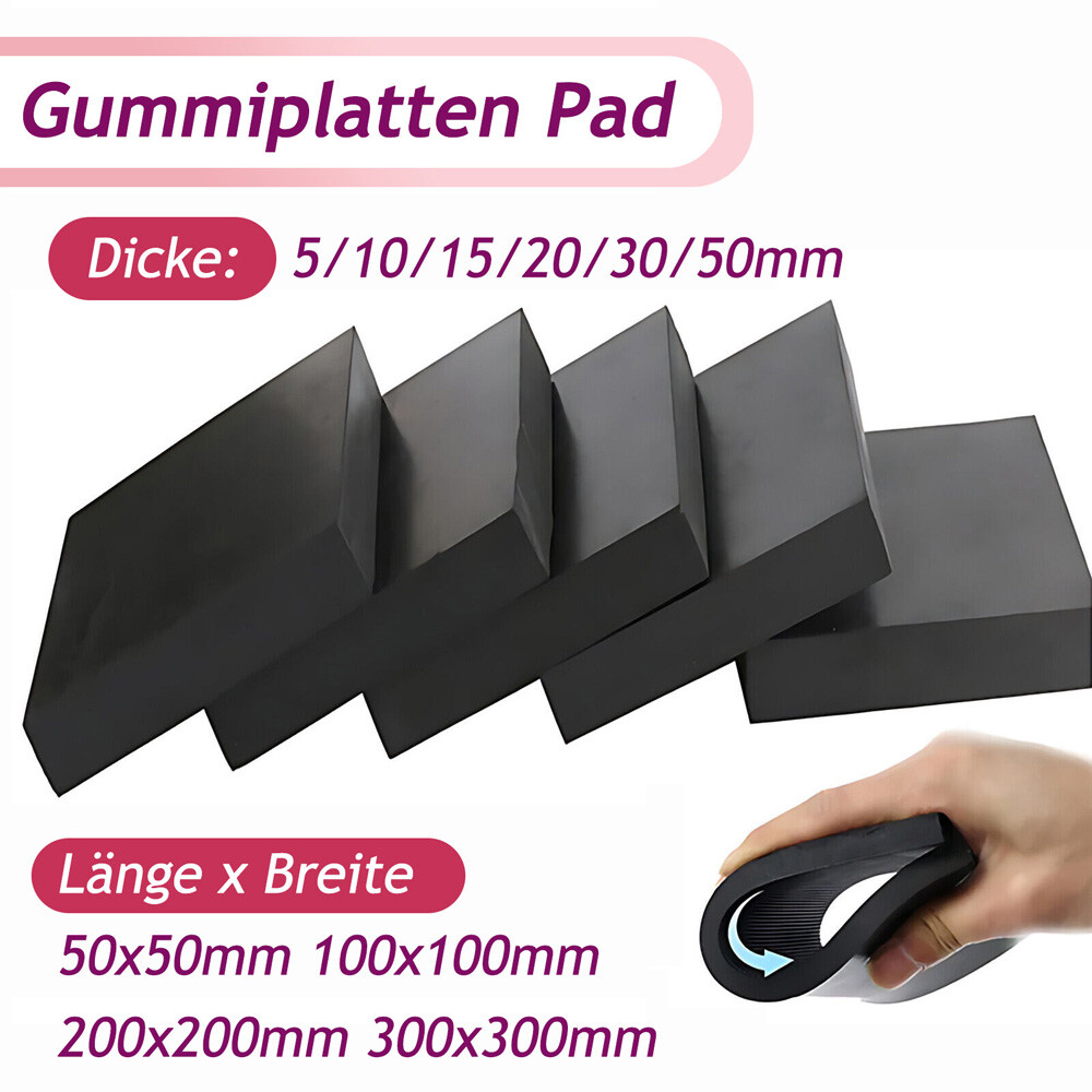 Schwarz Gummiplatten Pad 50x50mm 100x100mm 200x200mm Dicke 10mm 15mm 20mm 50mm | eBay