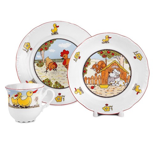 3pc Farm Animals Kids Dinnerware Set Children's Dinner Set Porcelain ...
