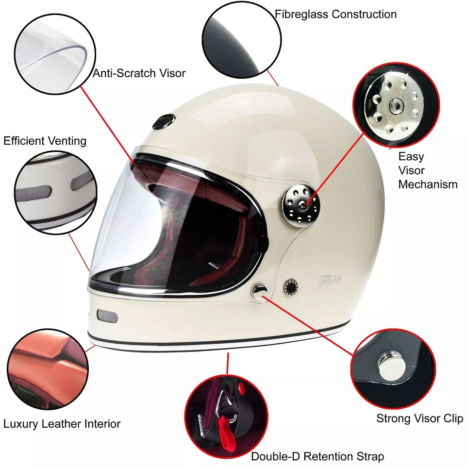 ViPER F656 Helmet Fiberglass Motorcycle Full Face Retro Vintage ...