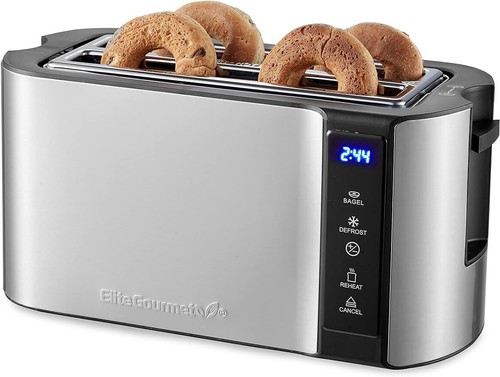 Long Slot 4 Slice Toaster Countdown Timer Bagel Function 6 Toast ...