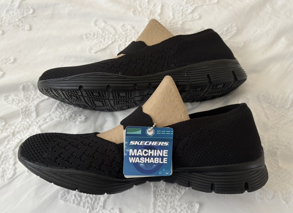 BNWT Skechers Womens Size 8 Seager Power Hitter Mary Janes Black Flat ...