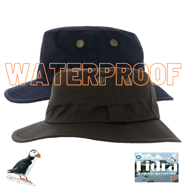 Fidra Waxed Waterproof Bush Fedora Rain Hat with eyelets. fast post UK ...