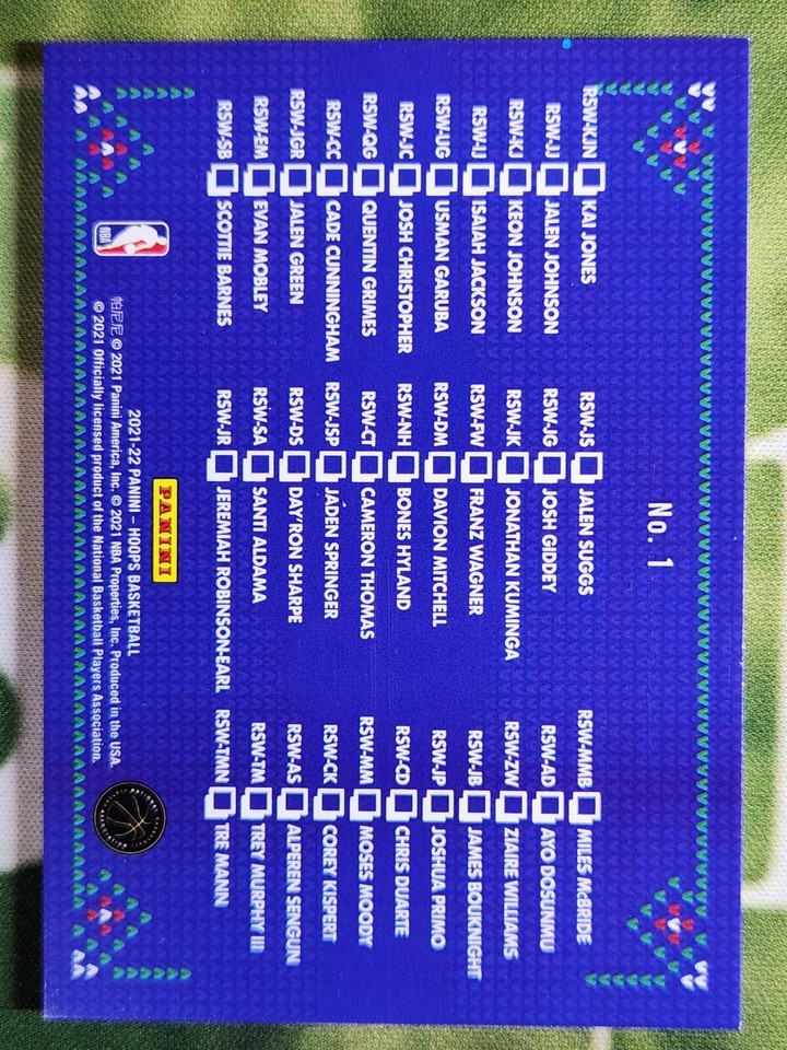 Rookie Sweaters 2021-22 Panini NBA Hoops Basketball HEADER CHECKLIST #1 ...