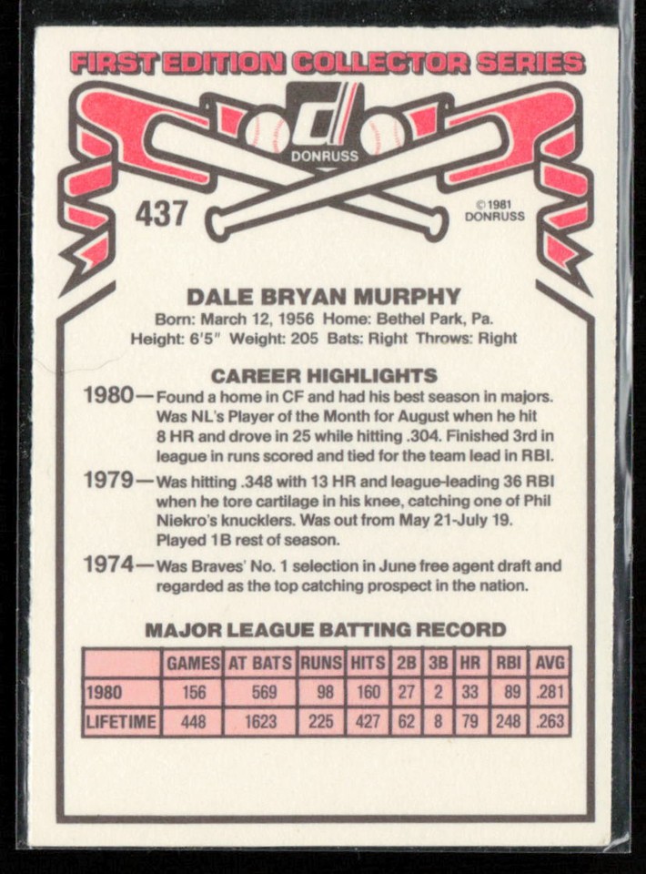 Dale Murphy Baseball Card Singles * You PICK CHOOSE * Braves Phillies ...