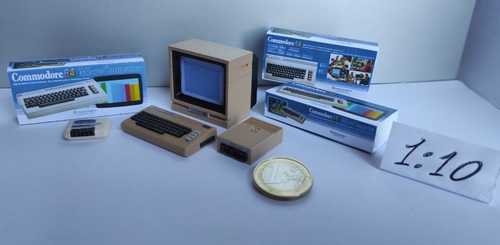 1:10 scale Commodore 64 + BOX miniature Monitor Drive tape Computer C64 ...