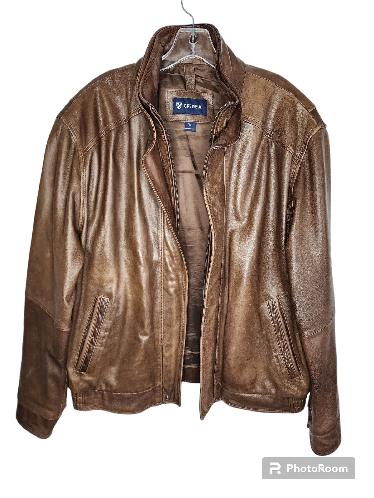 Cremieux Soft Lambskin Jacket Mens XL Brown Bomber Flight Zip Bib Double Collar | eBay