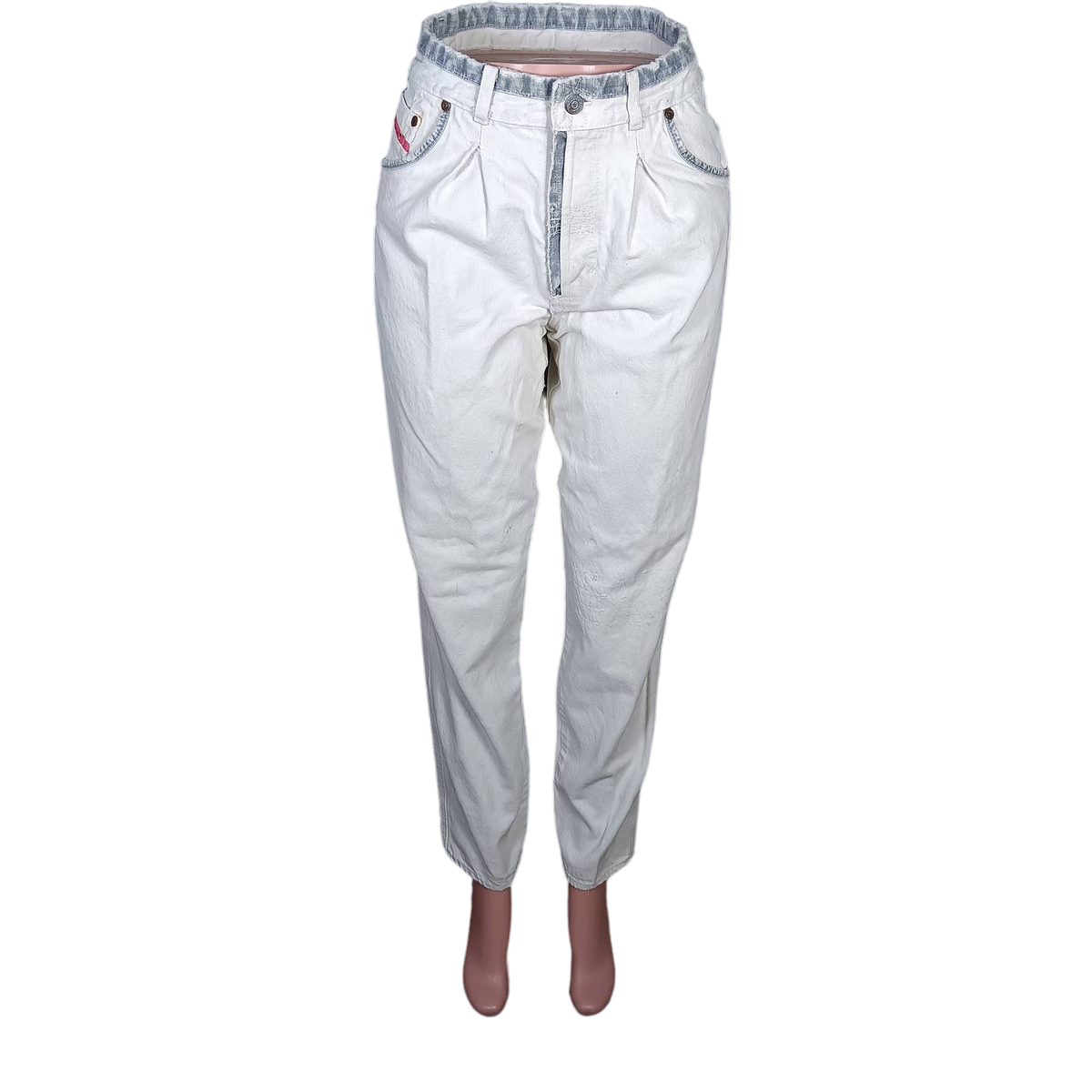 Vintage 90's Furor Jeans Size 8 White Pleated Front Patched Vintage 90's Furor Jeans Size 8 White Pleated Front Patched