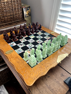 Eight Fairies CHESS SET Hand Carved Wooden Board, Soapstone Pieces- see ...