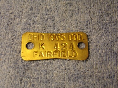 Vintage 1965 Ohio Fairfield Brass Dog Tag, License #K424 | eBay