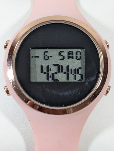 Digital Day Date Alarm Timer Pink Round Case Silicone Band Watch | eBay