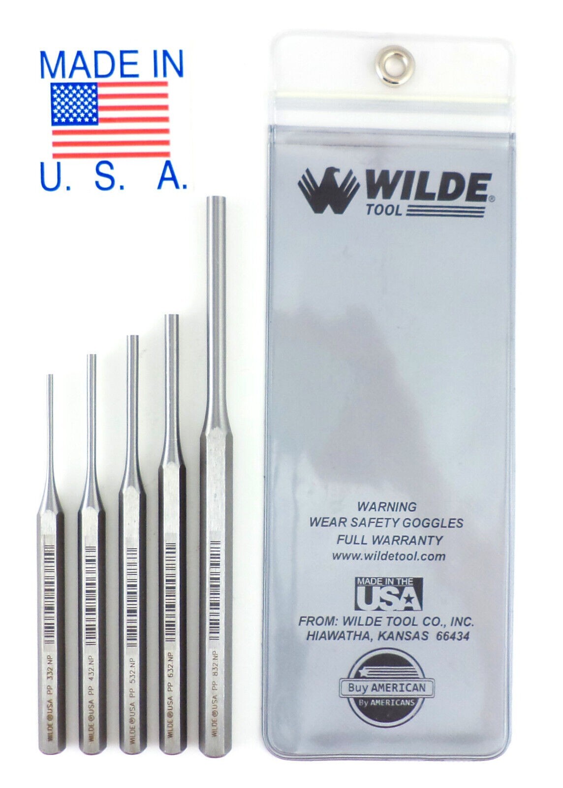 Wilde Tool 5pc Pin Punch Set MADE IN USA 3/32 – 1/4” Inch Professional ...