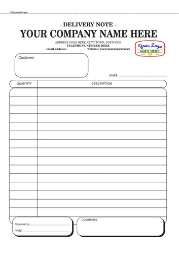 One A4 Delivery Note Book - 50 sets per Book - Duplicate NCR COLOUR ...