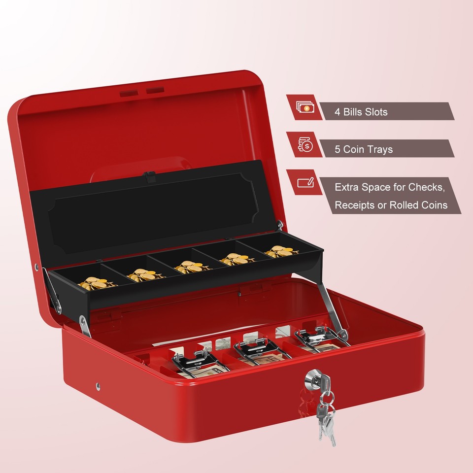 Large Cash Box w/Money Tray Lock Tiered Money Box Cashier Drawer ...