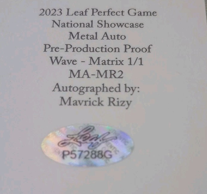 Mavrick Rizy 2023 Leaf Perfect Game National Showcase Auto Matrix 1/1 ...