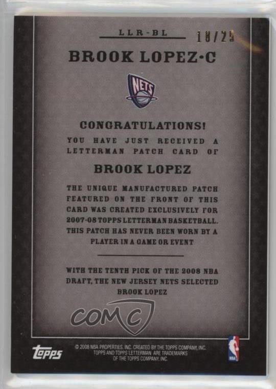 2007-08 Topps Letterman Letterman Relics /25 Brook Lopez (Letter E) # ...