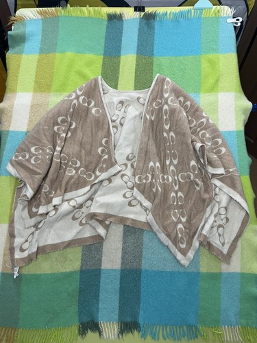 Coach Reversable Logo Poncho Wrap Shawl Beige & Tan Wool | eBay