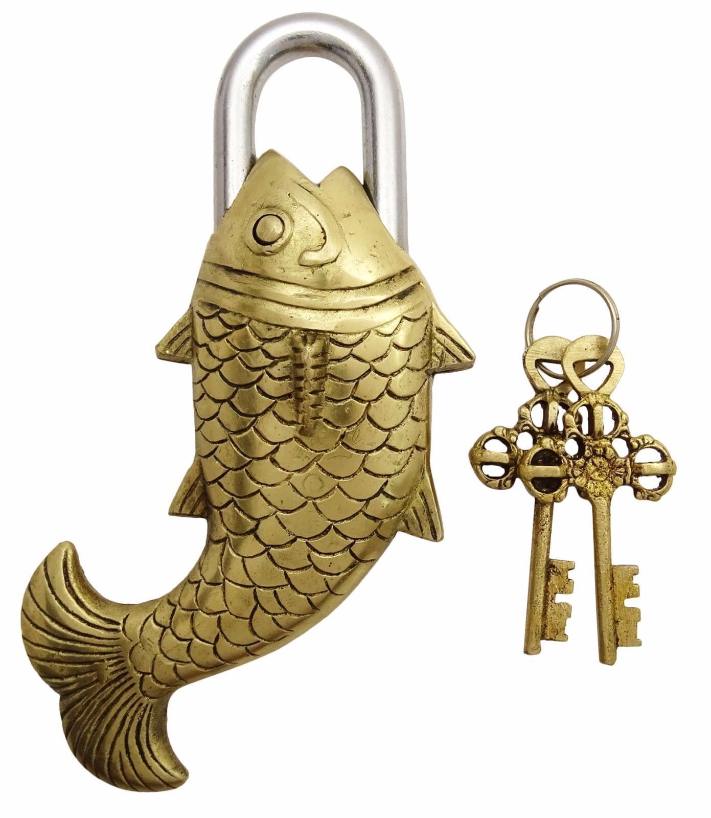 Fish Shape Puzzled Tricky Lock Brass Padlock Victorian Style Heavy Door ...