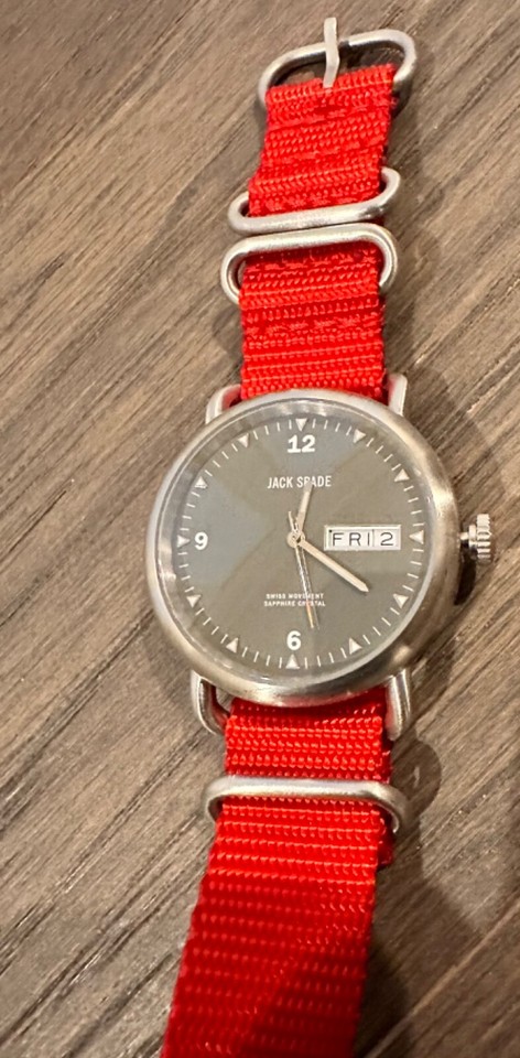 Jack Spade watch WURU0030 Red Conway Grey Swiss Made Day Date function ...