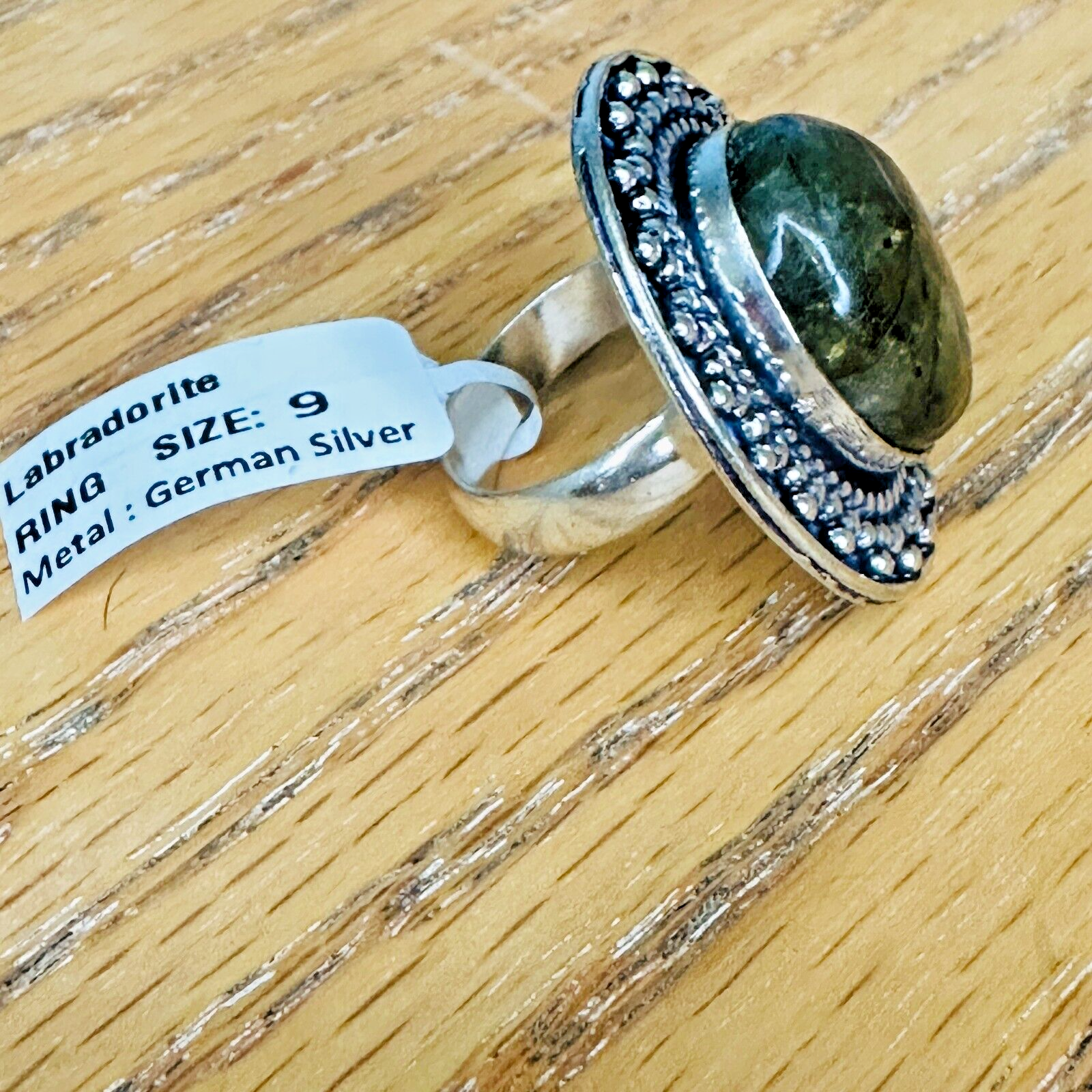 Labradorite Real Gemstone Ring Large 1.25 Inches Ornate Setting Ring ...