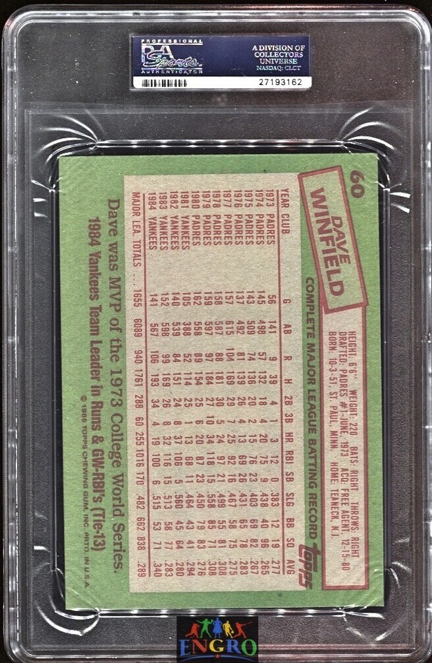 Dave Winfield 1985 Topps Super # 60 PSA 9 MINT | eBay