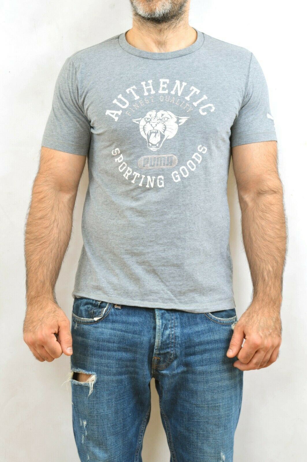 Puma Authentic Sporting Goods Vintage Retro Logo T Shirt melange Grey S ...