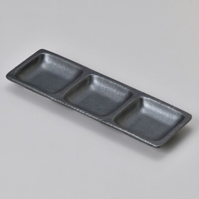 Mino ware Kobachi Japanese partition plate 3-section Ibushi Black Japan ...