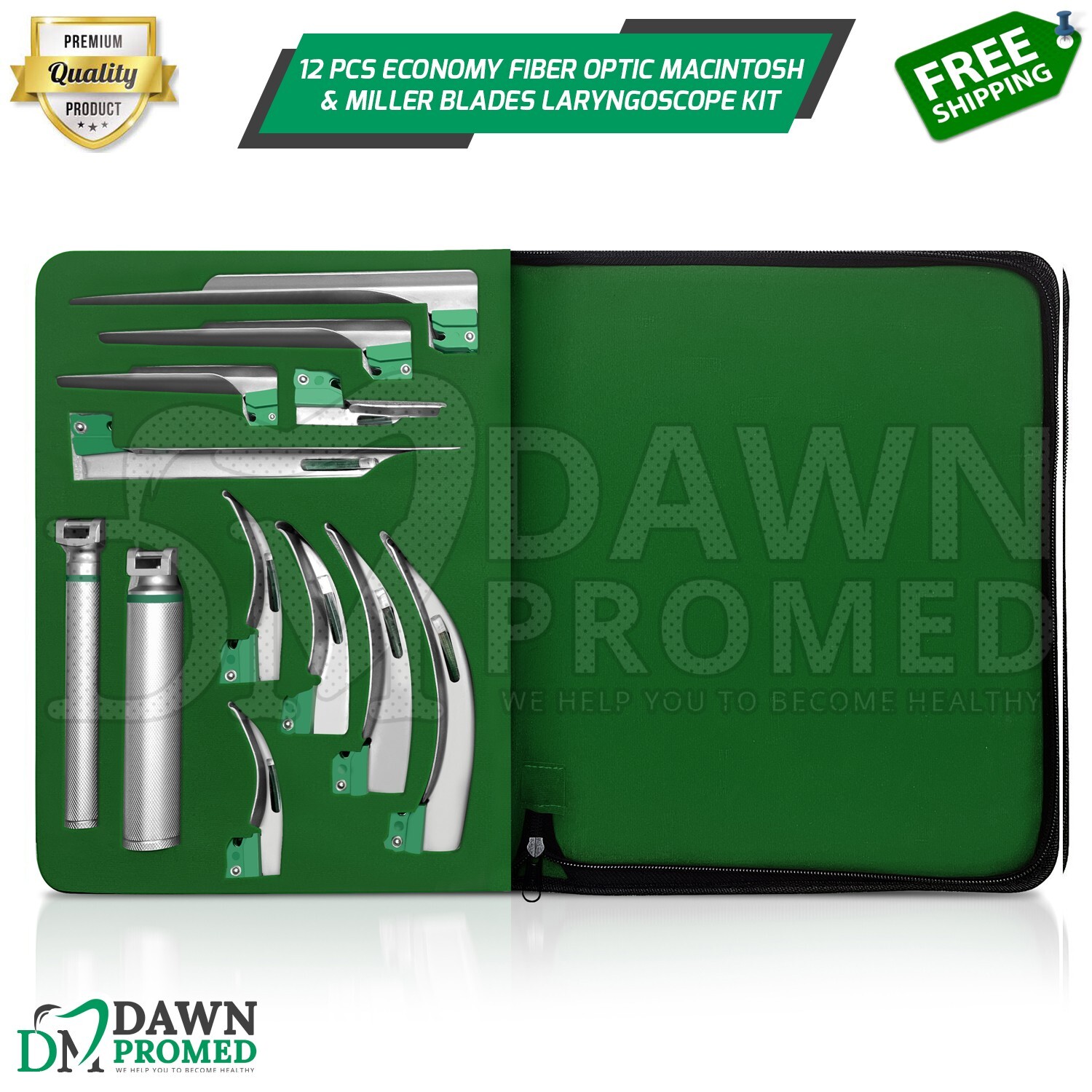 12 Pcs Fiber Optic MAC & MILLER Laryngoscope Set Intubation Kit Economy ...