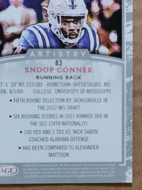 2022 SAGE Artistry - #83 Snoop Conner (RC) for sale online | eBay