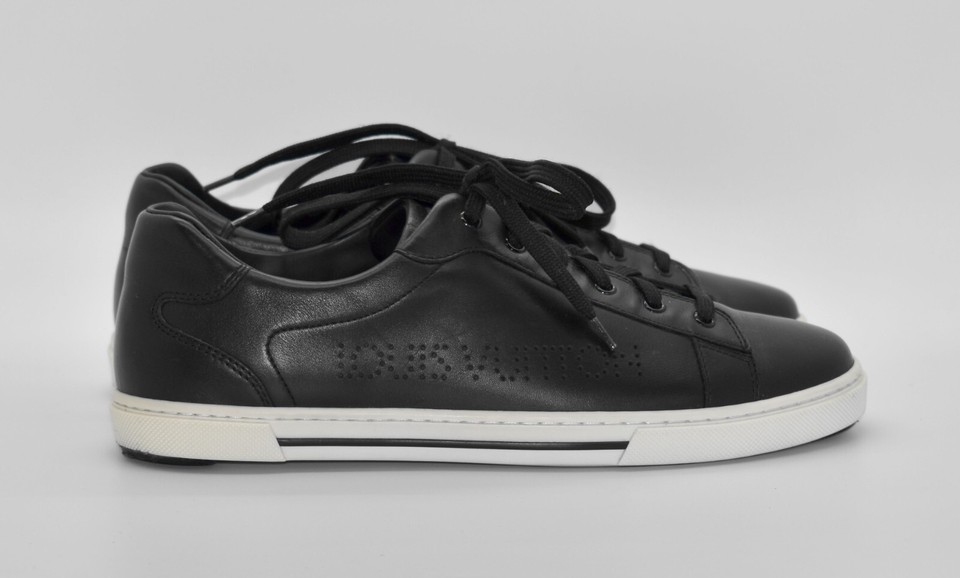 Auth LOUIS VUITTON Black Leather Perforated Side Signature Sneaker ...