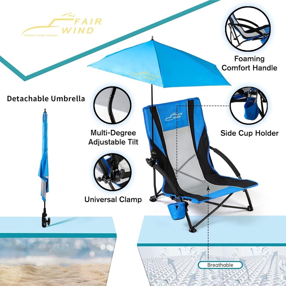 FAIR WIND 2 Pack Beach Chair with Umbrella for Adults Shade Chair Folding | eBay