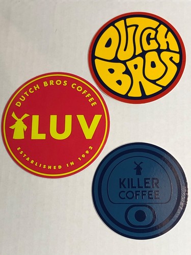 3 Round Dutch Bros Stickers Luv Killer Coffee Groovy | eBay