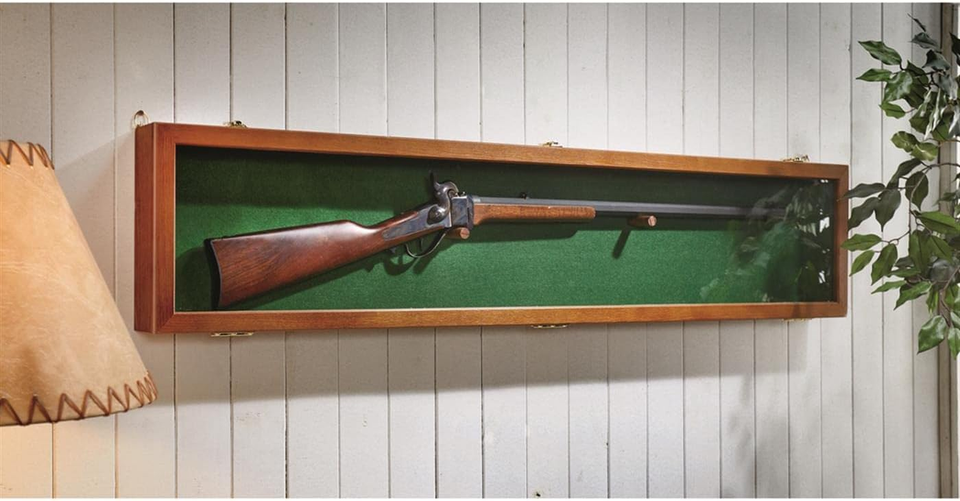 Gun Display Case 45" Rifle Walnut & Green Wood Shotgun Lock Shadow Box ...
