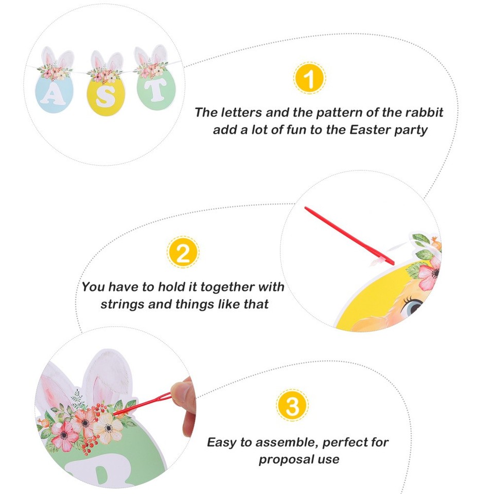 1Pc Funny Easter Decorative Paper Bunting Letters Egg Design Banner ...