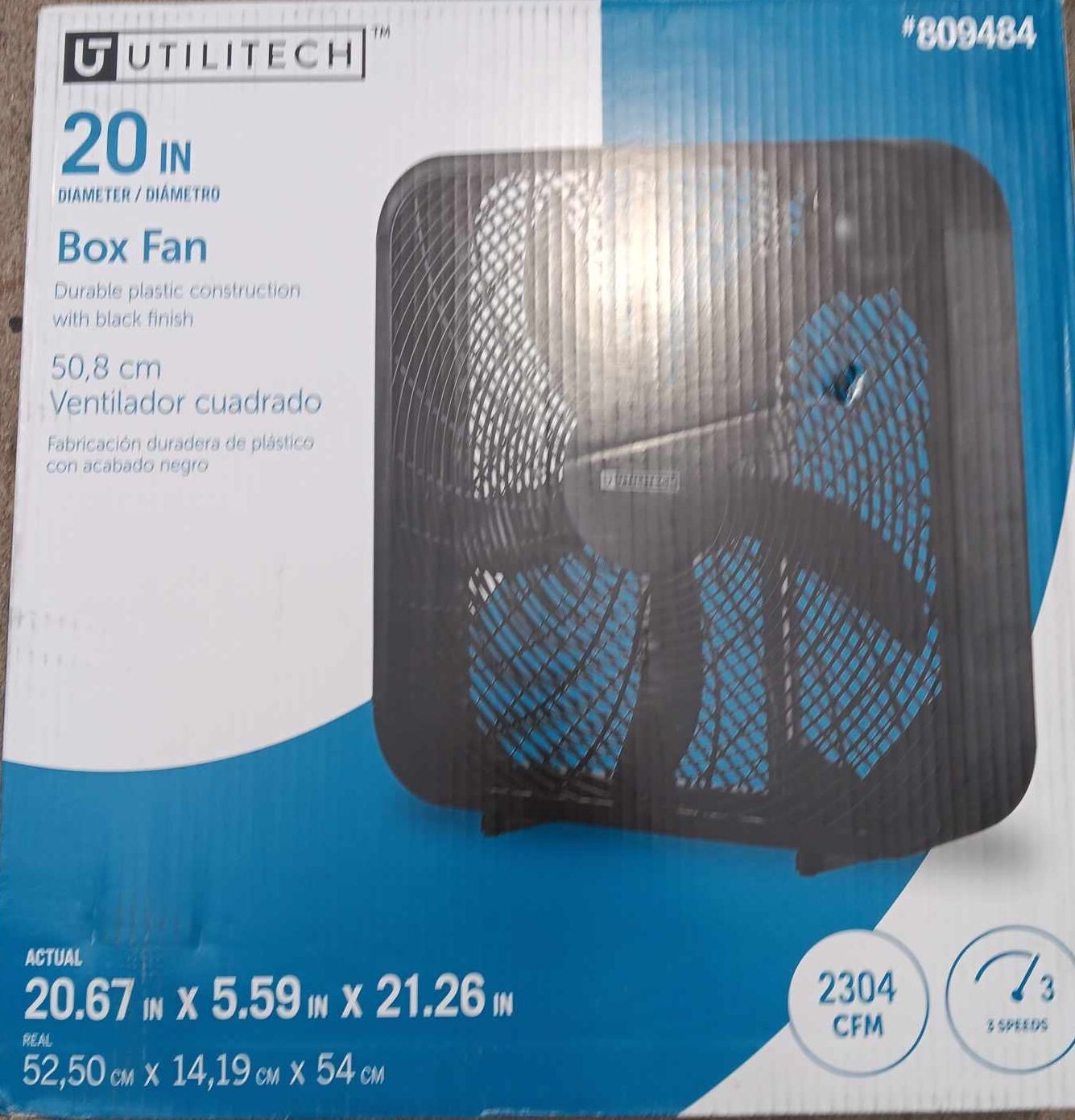 Utilitech 20-in 3-Speed Indoor Box Fan Black Finish NEW | eBay