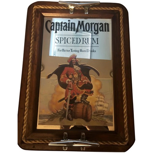 Vintage CAPTAIN MORGAN Spiced RUM Tray Mirror 15.5" X 21.5" Bar Decor ...