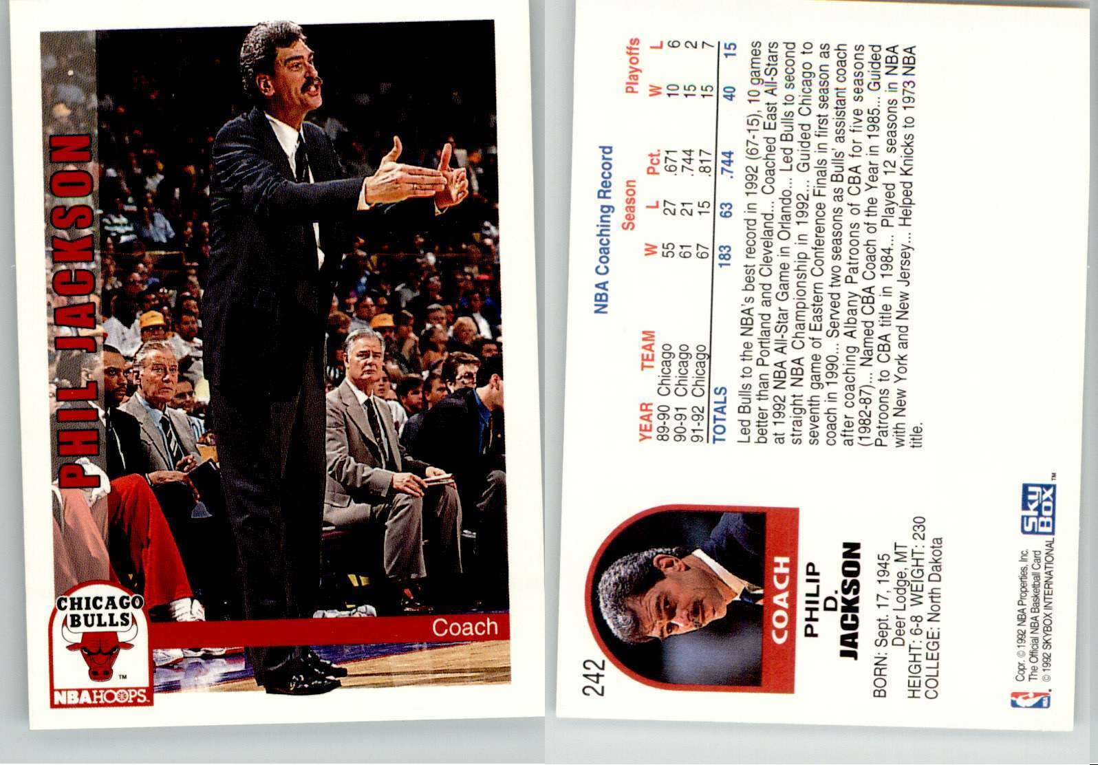Phil Jackson 1992-93 NBA Hoops #242 Bulls HOF Coach EX-NM | eBay